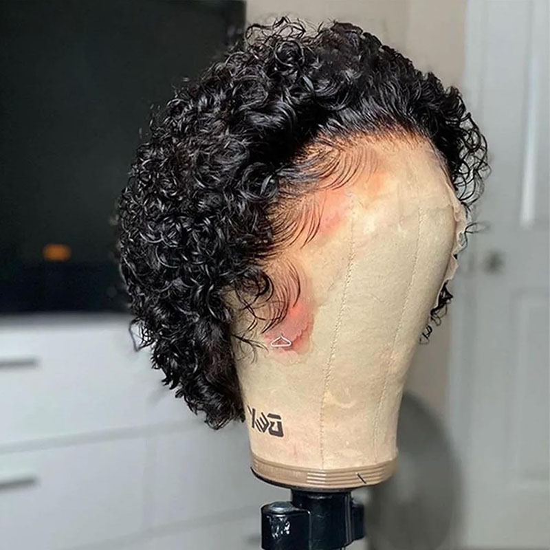 Wig courts courts 10 pouces Pixie Coup Wigs Curly Wig Human Heuv Hair ...